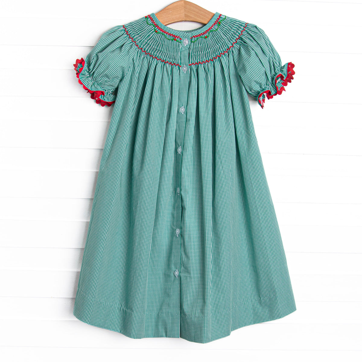 Rudolph's Runway Smocked Bishop Dress, Green – Stitchy Fish