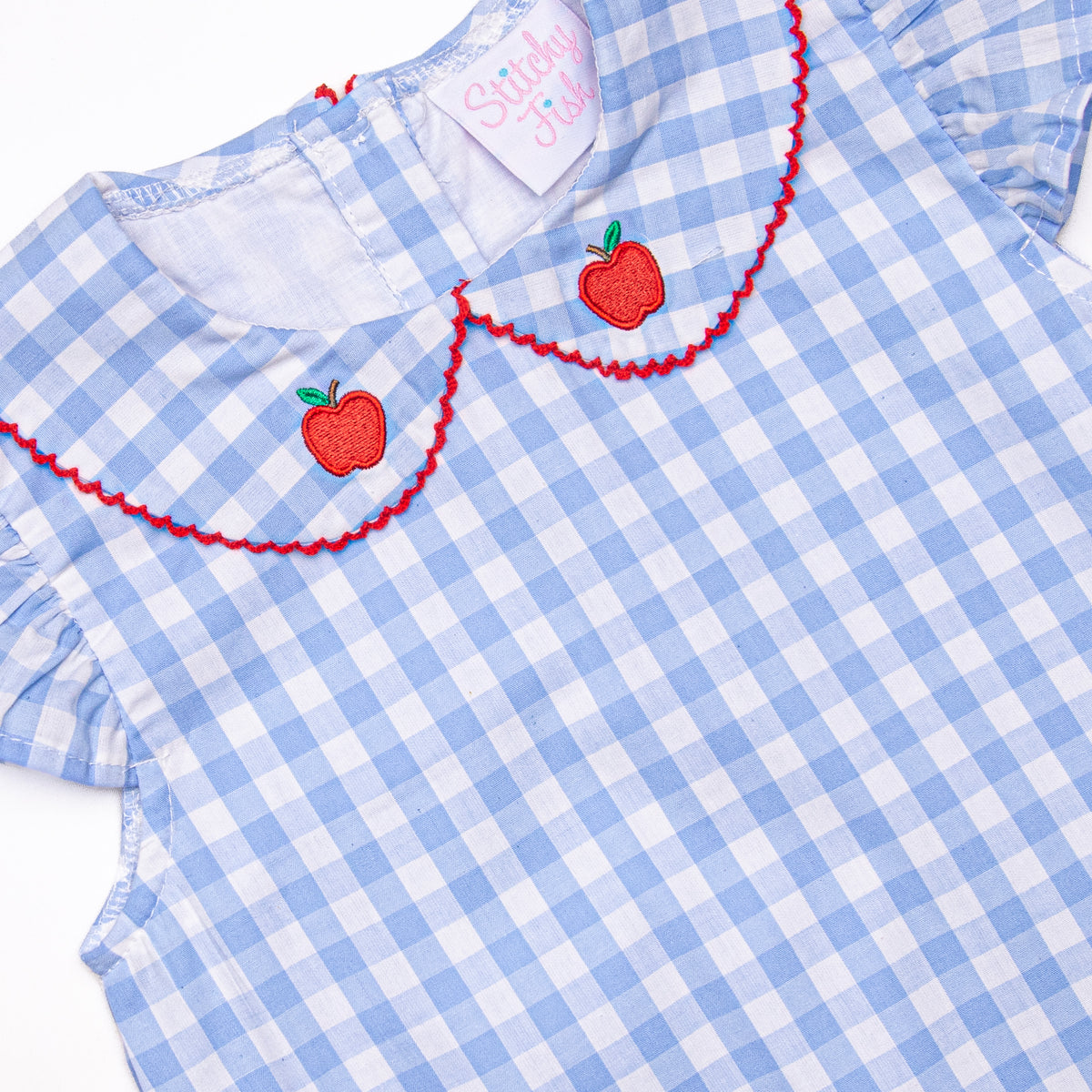 Ally Apple Embroidered Dress, Blue – Stitchy Fish