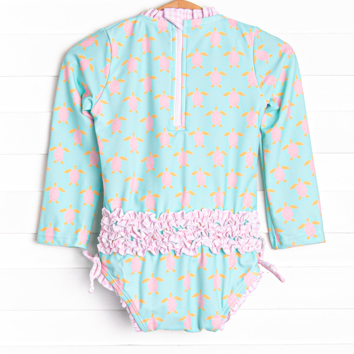 Turquoise Turtles Long Sleeve One Piece Rash Guard, Pink – Stitchy Fish