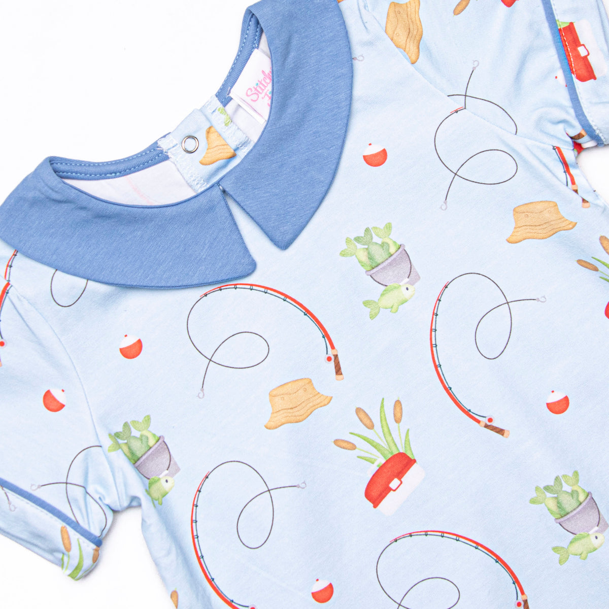 Reely Good Day Short Romper, Blue – Stitchy Fish