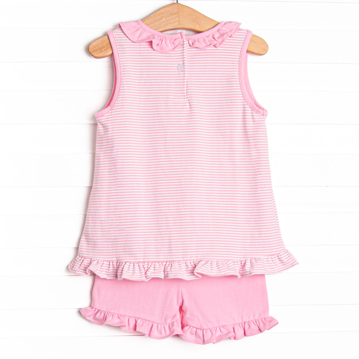 Spring Snacks Applique Ruffle Short Set, Pink – Stitchy Fish