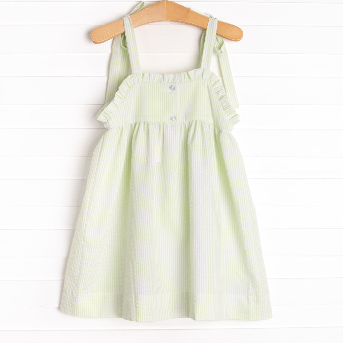 Seaside Shuffle Smocked Dress, Green Seersucker – Stitchy Fish
